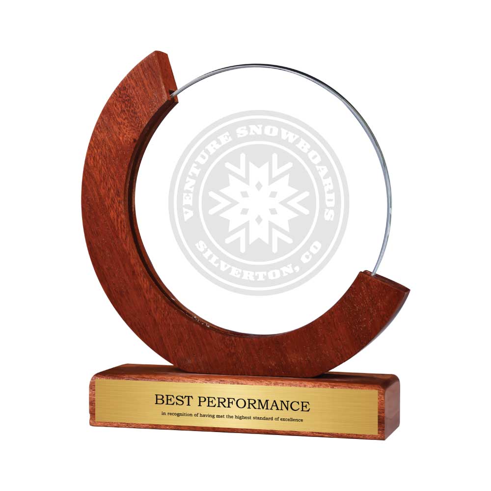 Round Moon Crystal Awards with Wooden Base | Promotional Gifts Suppliers